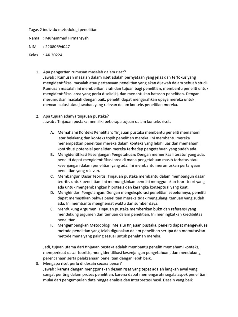 047 - Muhammad Firmansyah - Tugas 2 - Metodologi Penelitian | PDF