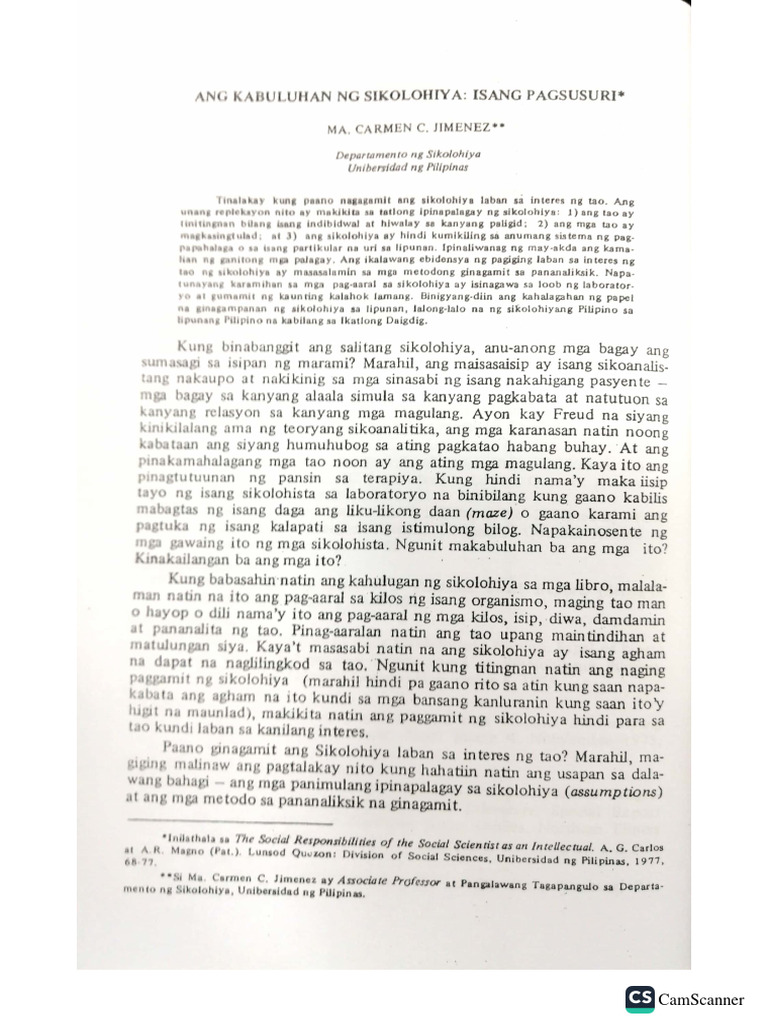Ang Kabuluhan NG Sikolohiya - Isang Pagsusuri | PDF