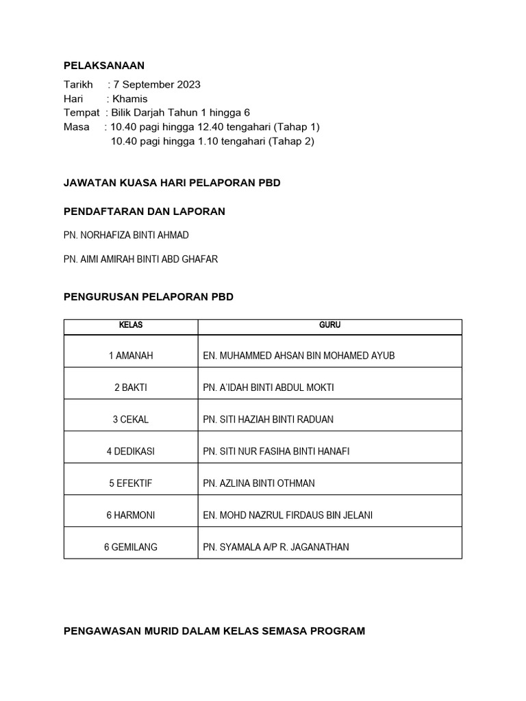 Ajk Pelaksanaan Hari Pelaporan PBD | PDF