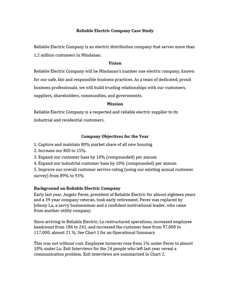 Reliable Electric Company Case Study | Download Free PDF | Reliability Engineering | Customer ...