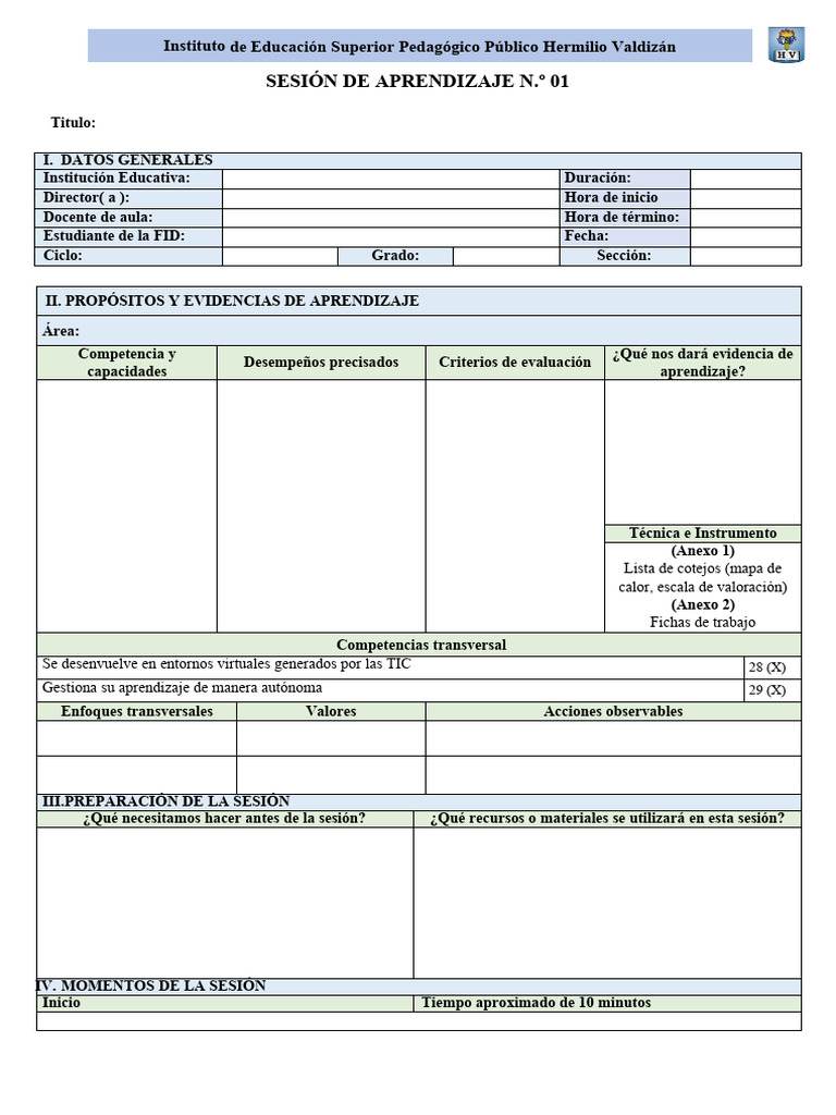 Esquema Sesión HV - VI | PDF | Evaluación | Aprendizaje