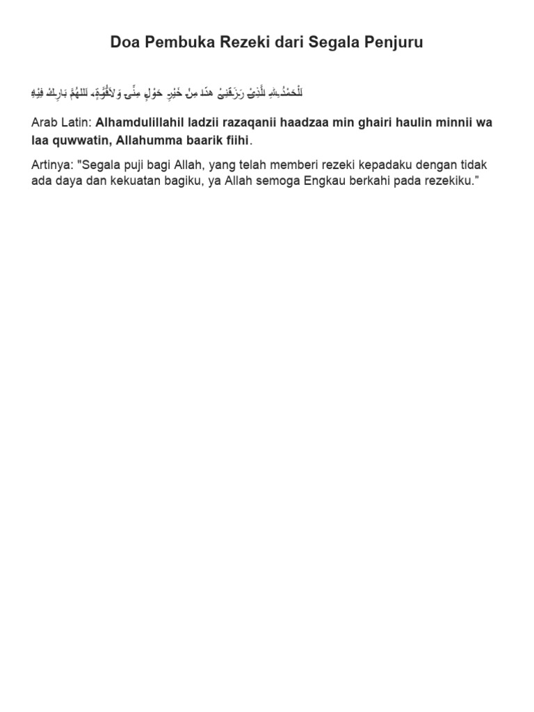 Doa Pembuka Rezeki Dari Segala Penjuru | PDF