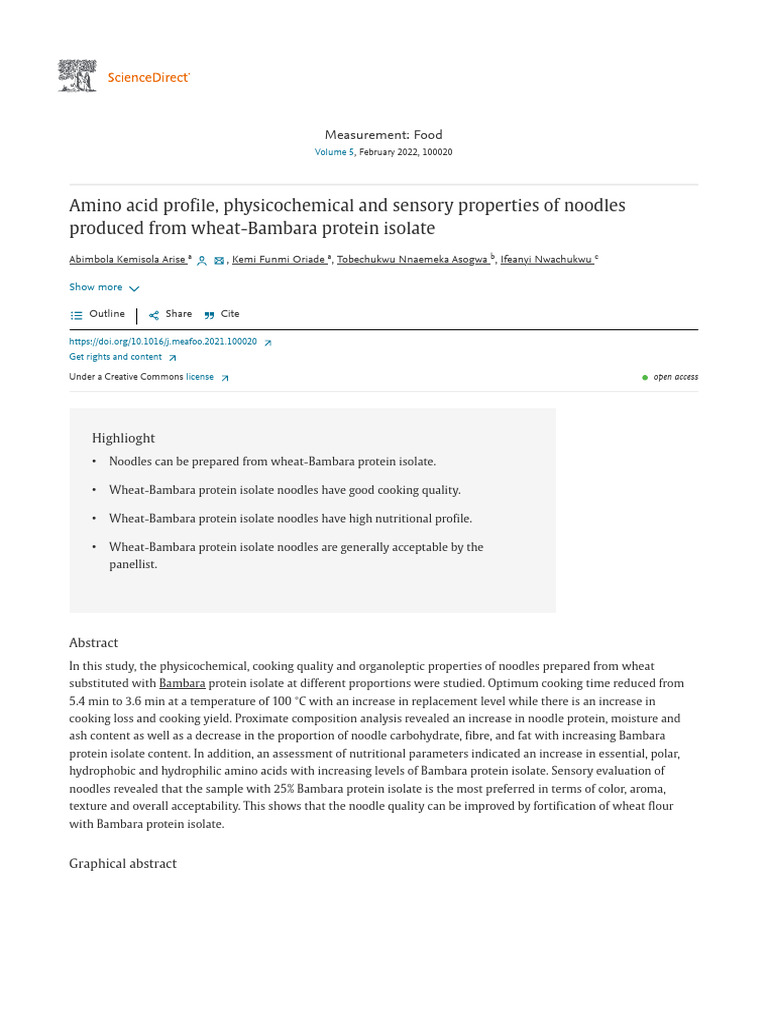 Amino Acid Profile, Physicochemical and Sensory Properties of Noodles ...