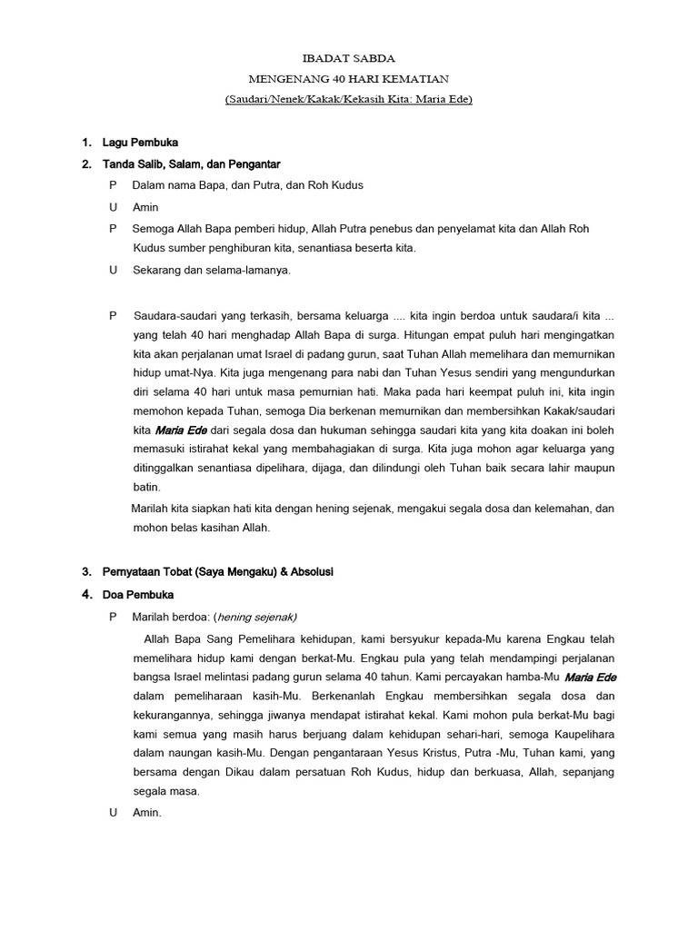 Ibadat Sabda 40 Hari Kematian | PDF | Kajian Bahasa Asing