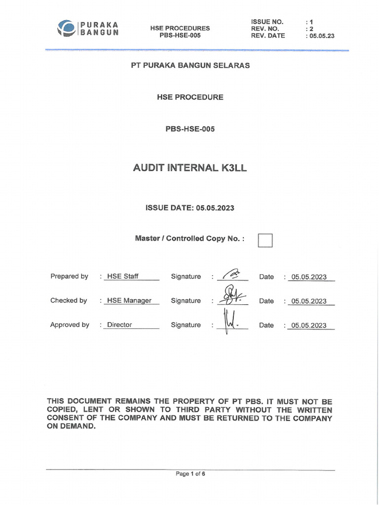 HSE-PROSEDUR-005 Audit Internal K3LL | PDF