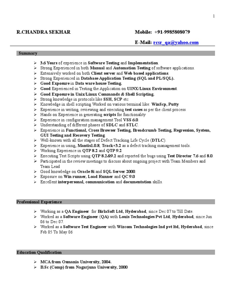 Sekhar Testing Resume 3 | PDF | Software Testing | Patient
