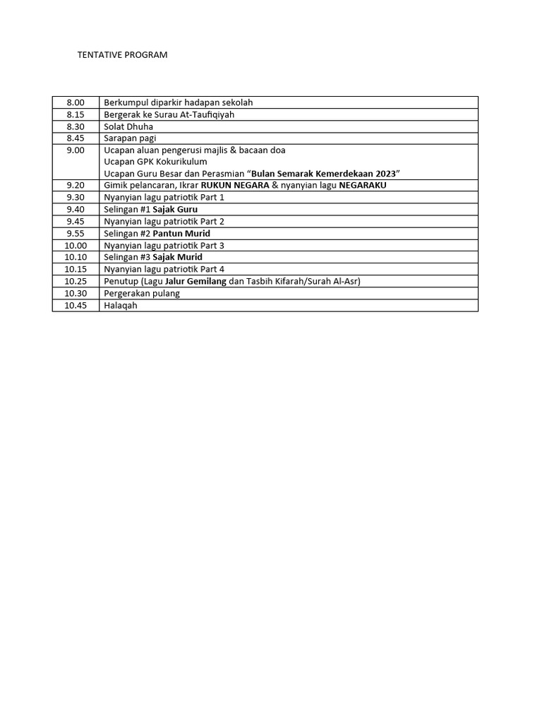 Tentative Bulan Kemerdekaan | PDF