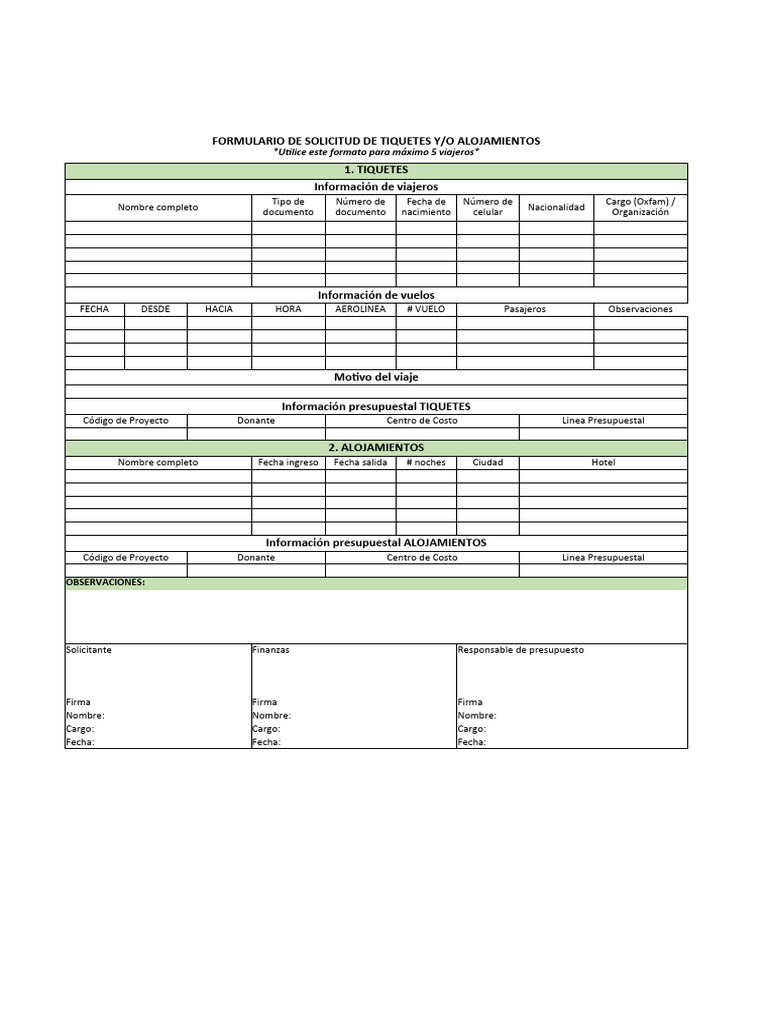 Solicitud de Viajes y Alojamiento | PDF