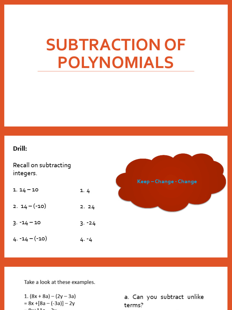 Subtraction of Polynomials | PDF