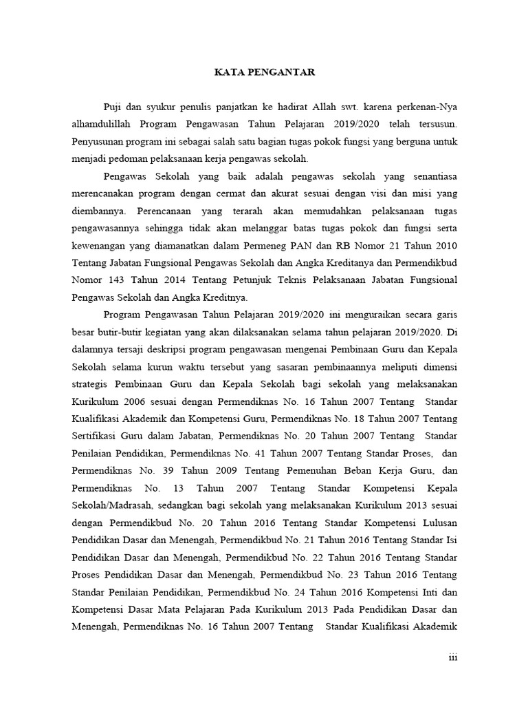 Kata Pengantar Dan Daftar Isi Program Pengawasan Sekolah 2019 | PDF