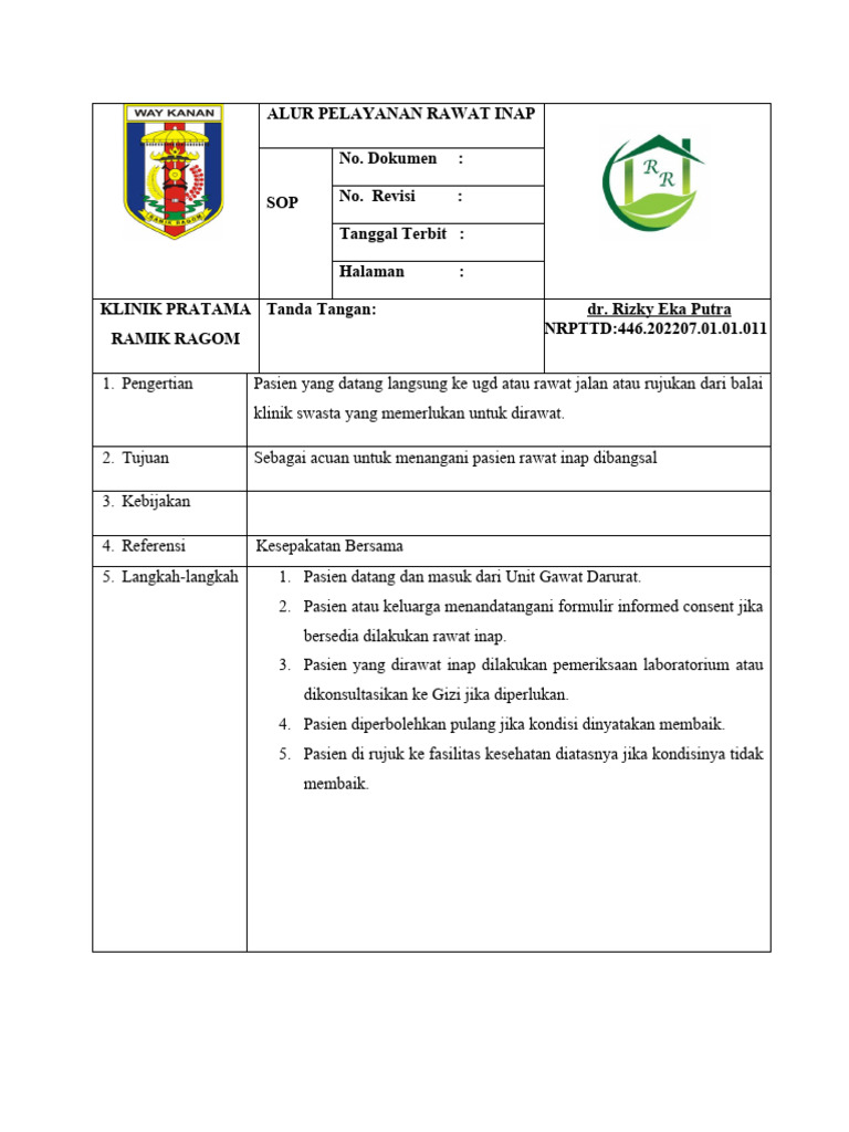 Sop Alur Pelayanan Rawat Inap | PDF