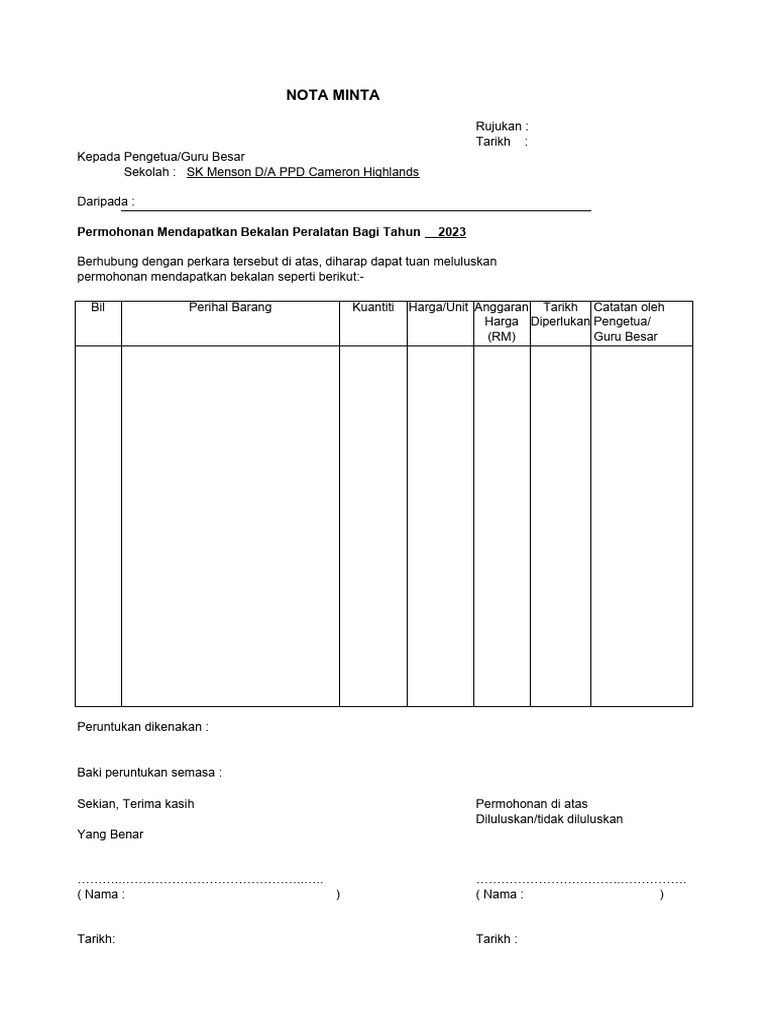 Format Nota Minta Kosong | PDF