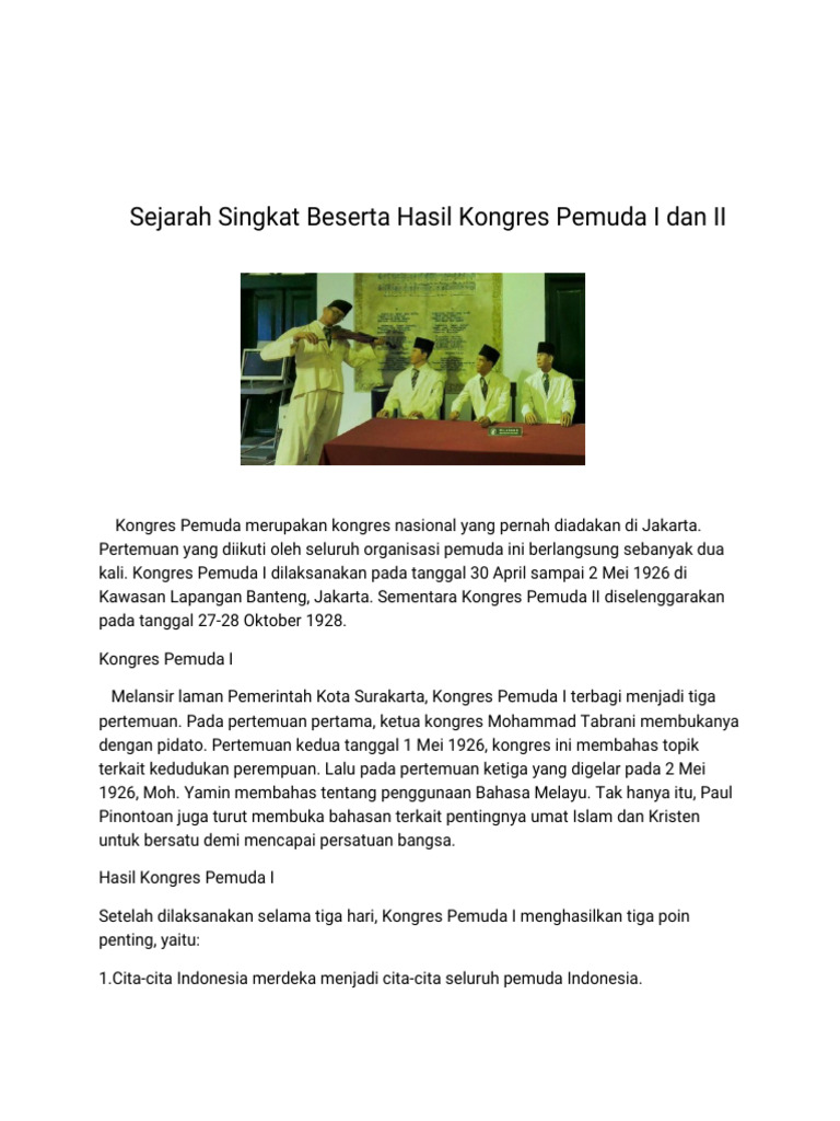 Sejarah Singkat Kongres Pemuda 1 Dan 2-1 | PDF