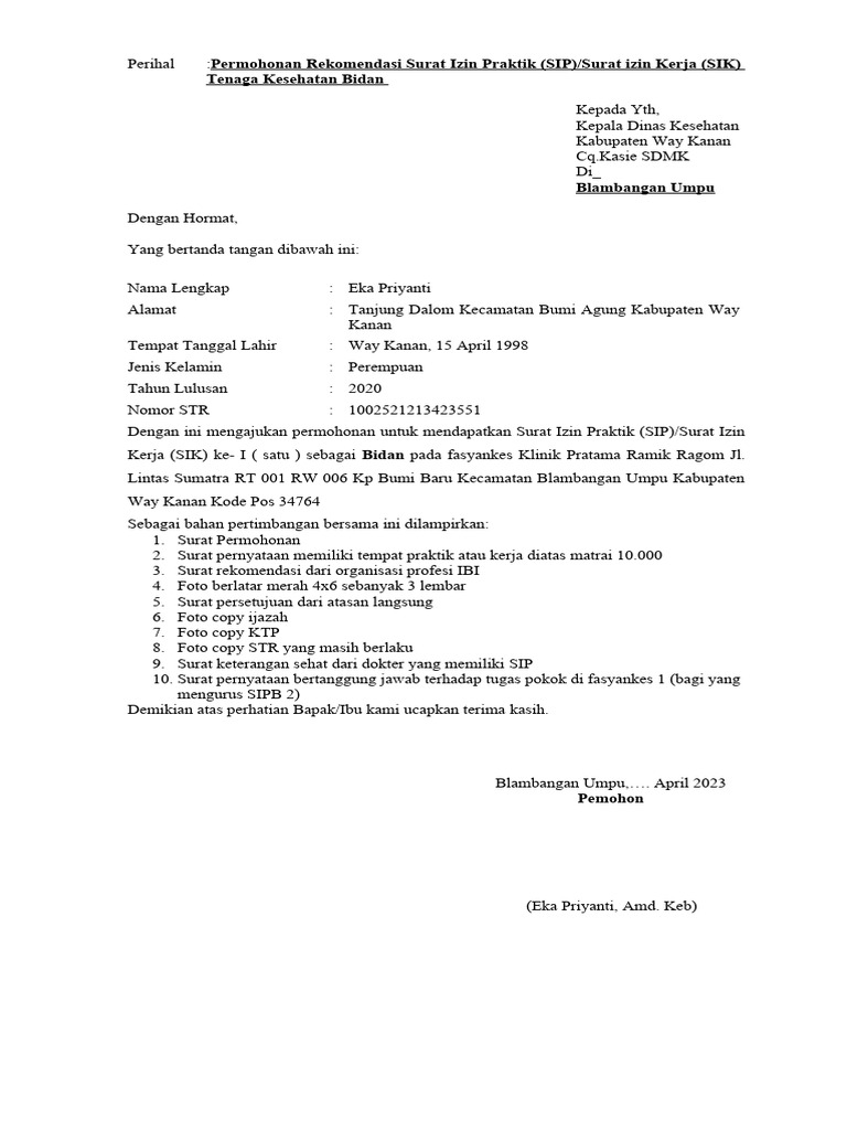 Lembar Permohonan Eka P | PDF
