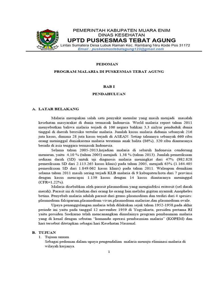 1.PEDOMAN MALARIA Tebat Agung | PDF | Kesehatan Holistik | Sains & Matematika