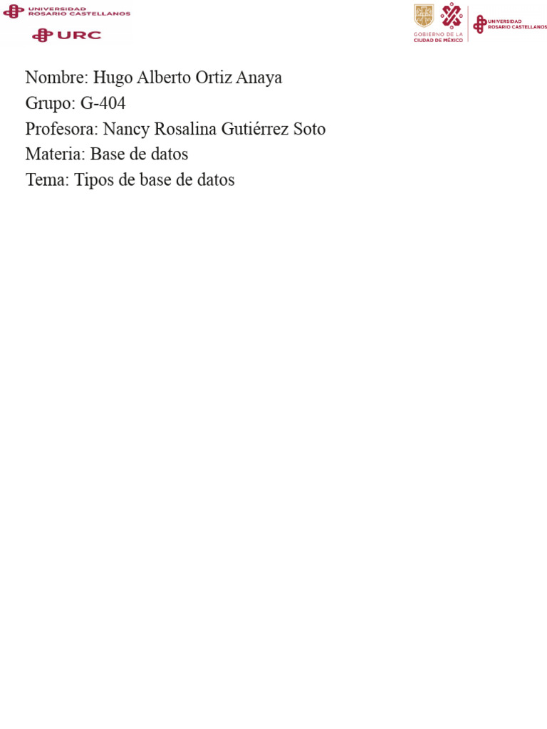HugoAlbertoOrtizAnaya - Actividad1 - Foro Tipos de Bases de Datos | PDF | Bases de datos ...