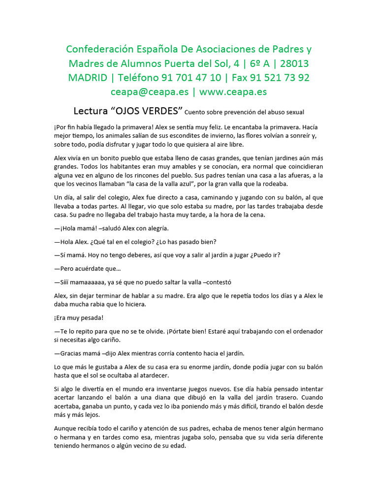 Lectura OJOS VERDES DPCC | Descargar gratis PDF | Gatos