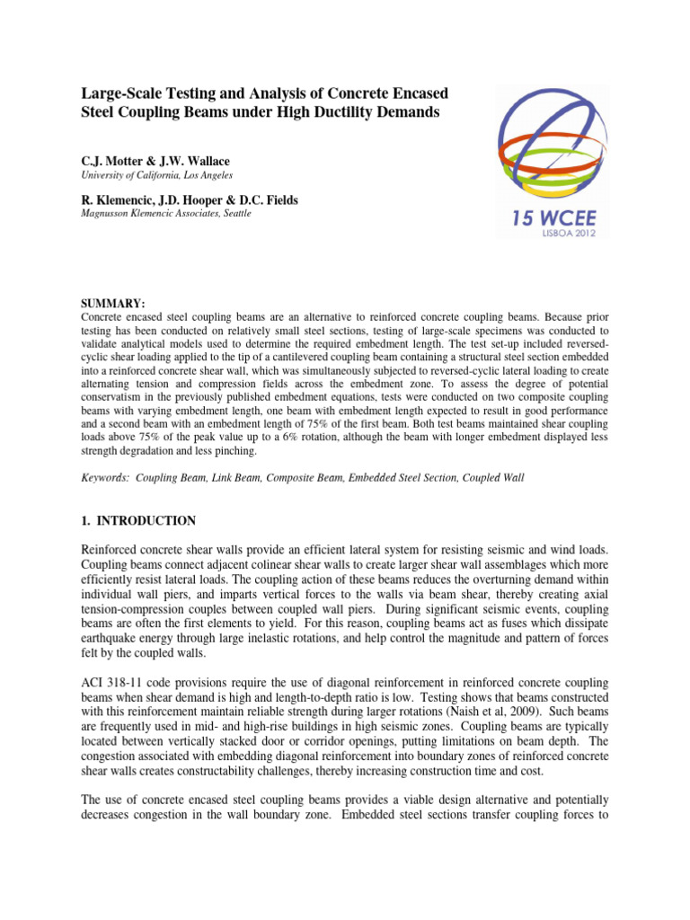 Concrete Encared Coupling Beam | PDF | Beam (Structure) | Reinforced ...