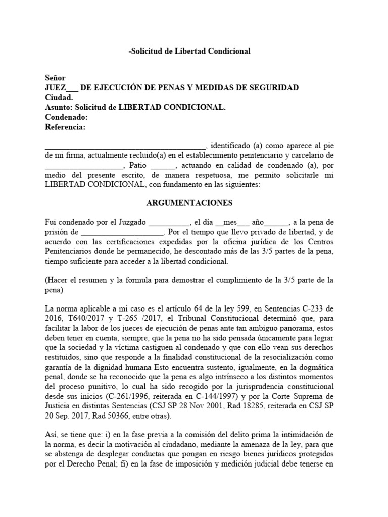 Solicitud de Libertad Condicional | PDF | Castigos | Derecho penal