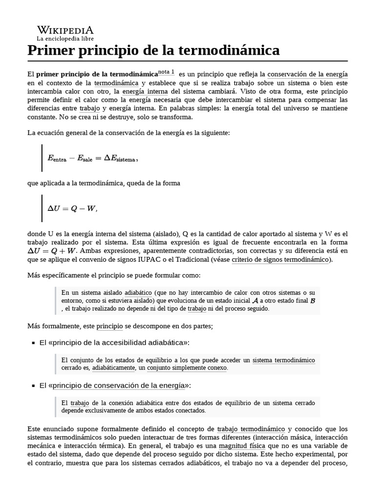 Primer Principio de La Termodinámica | PDF | Termodinámica | Calor