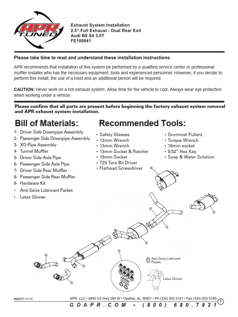 B8 S4 APR RSC Exhaust - Removal & Installation PDF | PDF | Screw ...