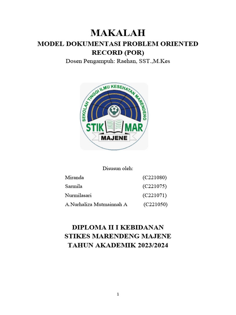 MAKALAH Model Dokumentasi POR KELOMPOK 1 | PDF | Karier & Perkembangan