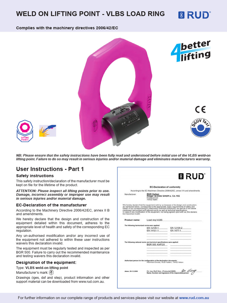 RUD User Instructions VLBS | PDF | Welding | Construction