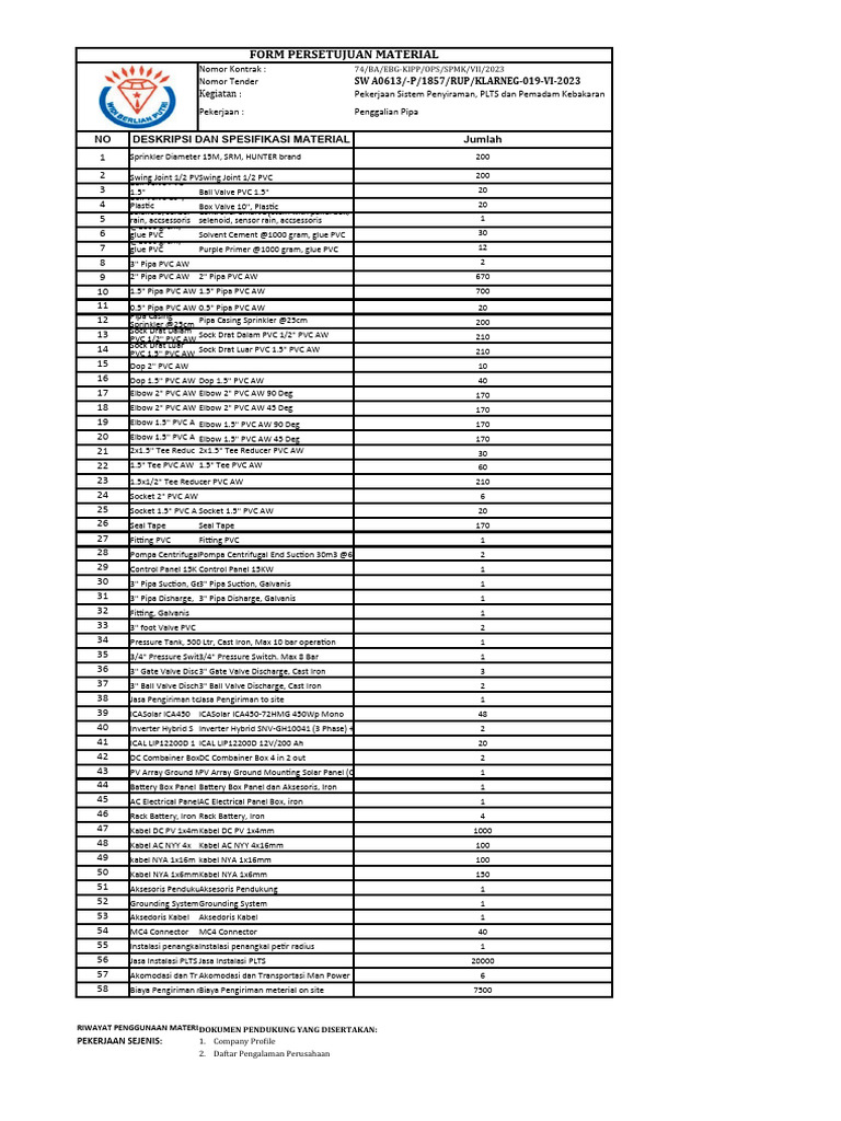 Form Persetujuan Material | PDF | Chemical Engineering | Plumbing