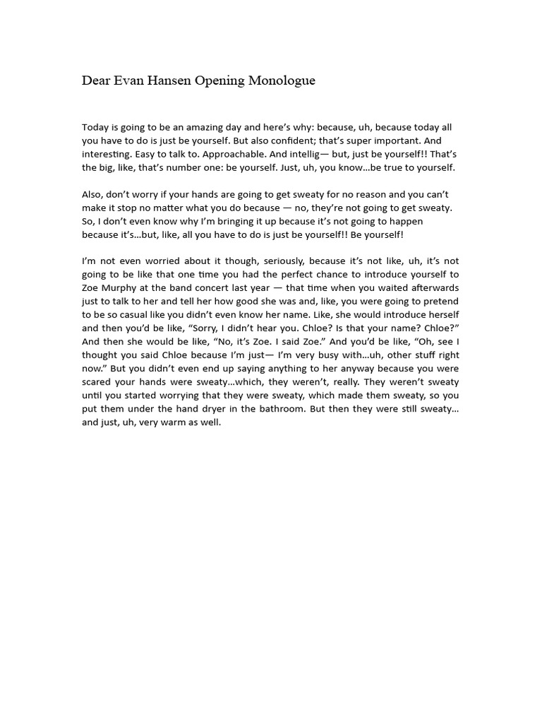 Dear Evan Hansen Opening Monologue | PDF