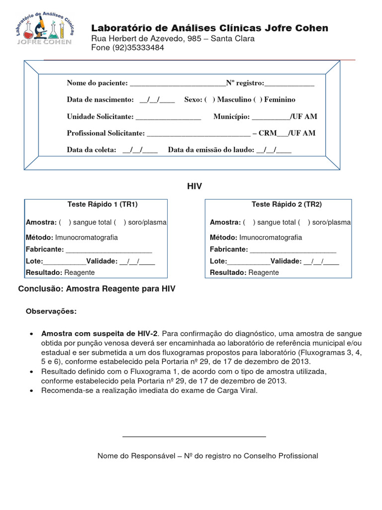 Laudo de HIV: Resultados Reagentes | PDF | HIV | Epidemiologia