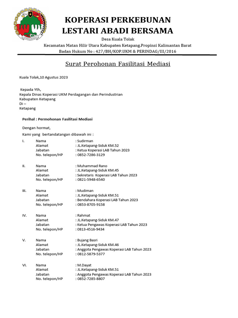 Surat Permohonan Mediasi PDF | PDF