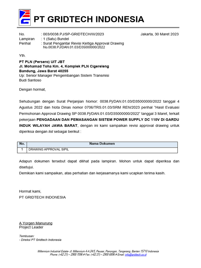 001 - Surat Pengantar Approval DWG - UIT JMT | PDF