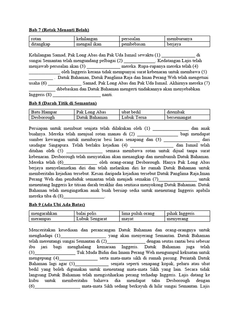 Sinopsis Novel Darah Titik Di Semantan Bab 7 Hingga Bab 14 | PDF
