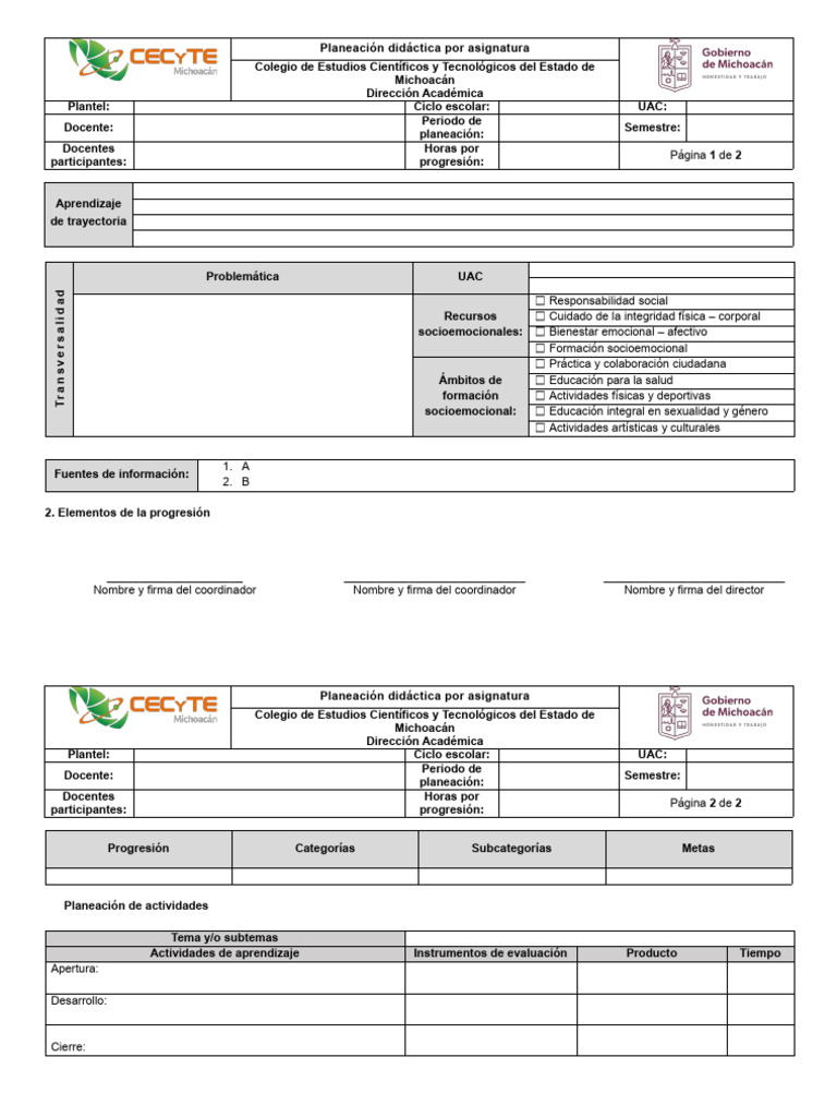 Formato Progresion V2 | PDF | Maestros | Enseñando