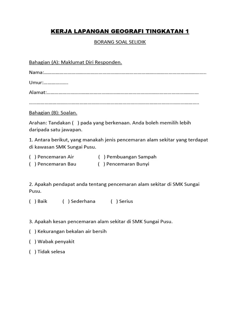Kerja Lapangan Geografi Tingkatan 1 Pdf