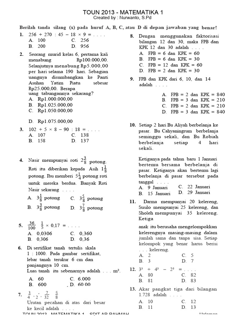 Tryout Matematika 1 | PDF