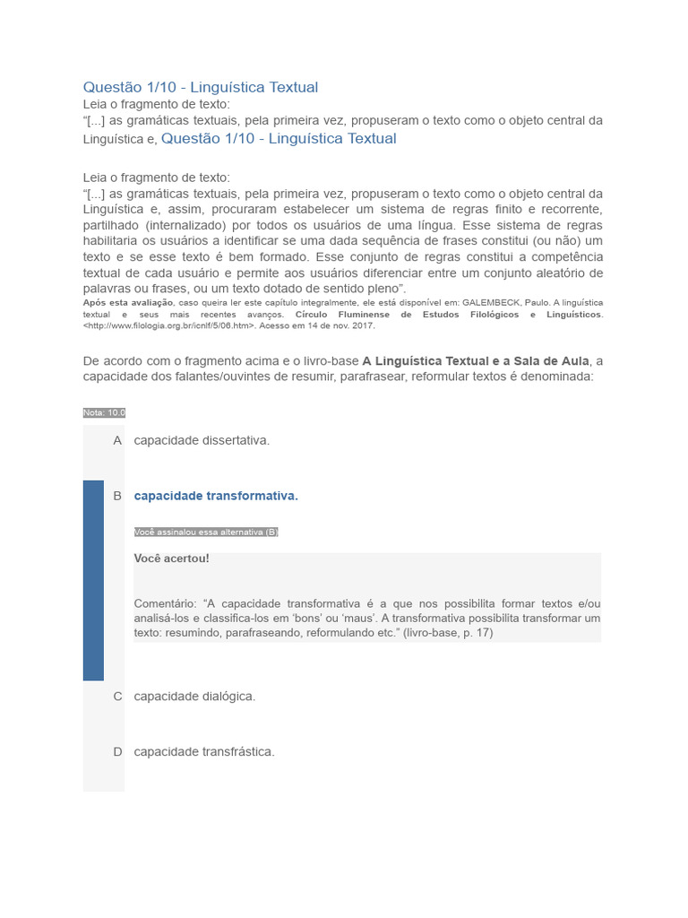 Apol 3 Linguistica Textual | PDF | Linguística | Discurso