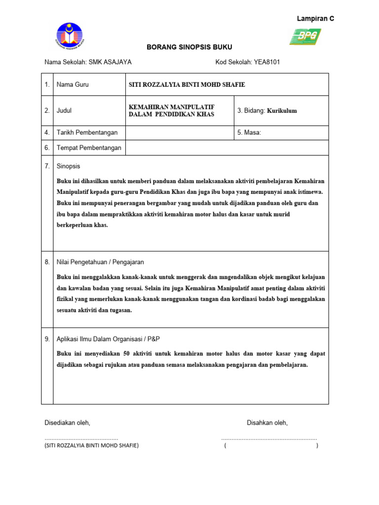 Borang Sinopsis Buku Pendidikan Khas | PDF