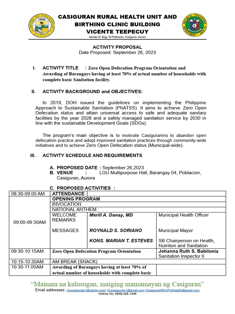 Activity Proposal | PDF | Public Health | Sanitation