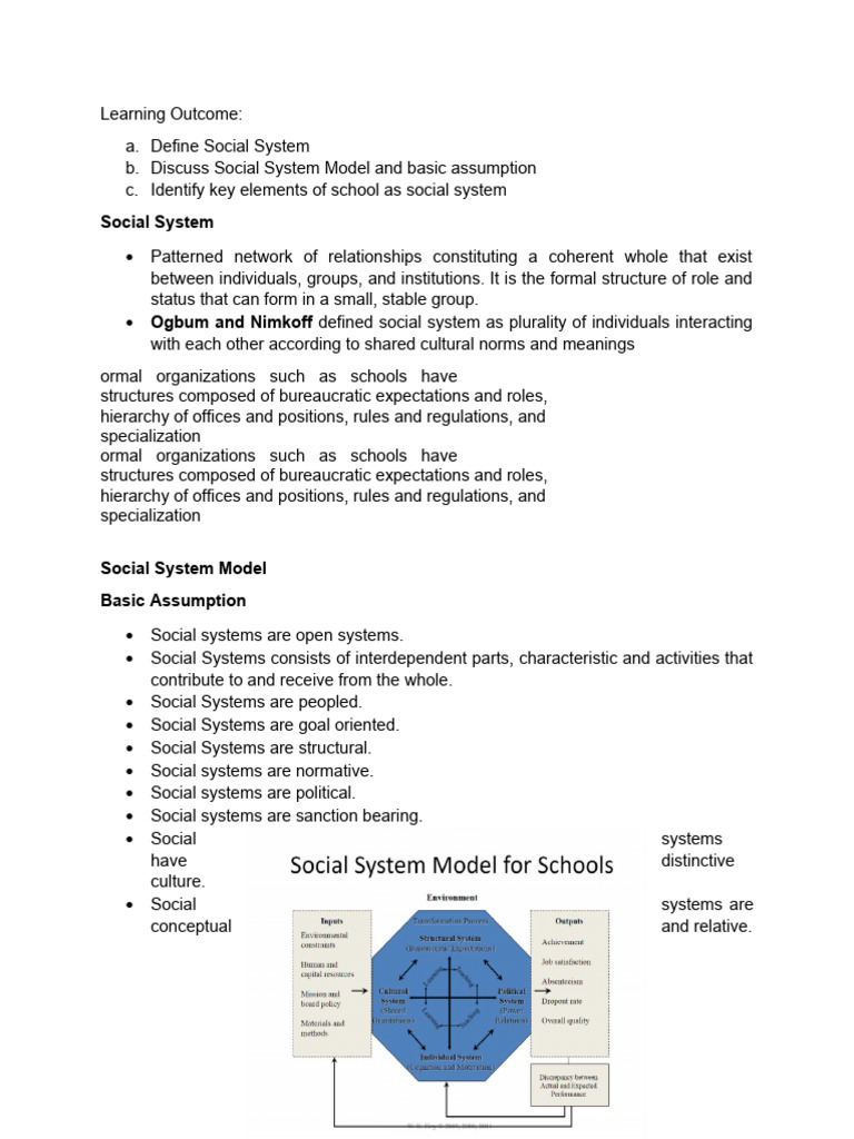 Handouts - Social System Model | Download Free PDF | System | Learning