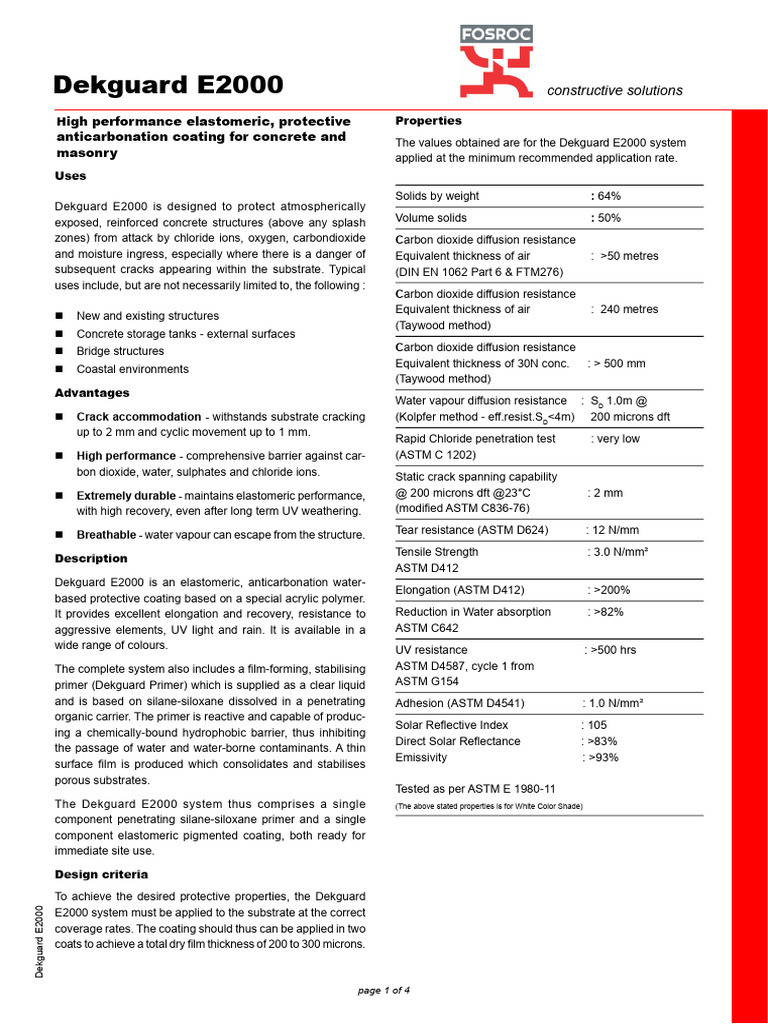 Dekguard E2000: Anticarbonation Coating | PDF | Coating | Concrete