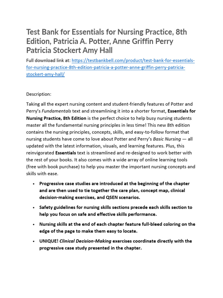 Test Bank For Essentials For Nursing Practice 8th Edition Patricia A ...