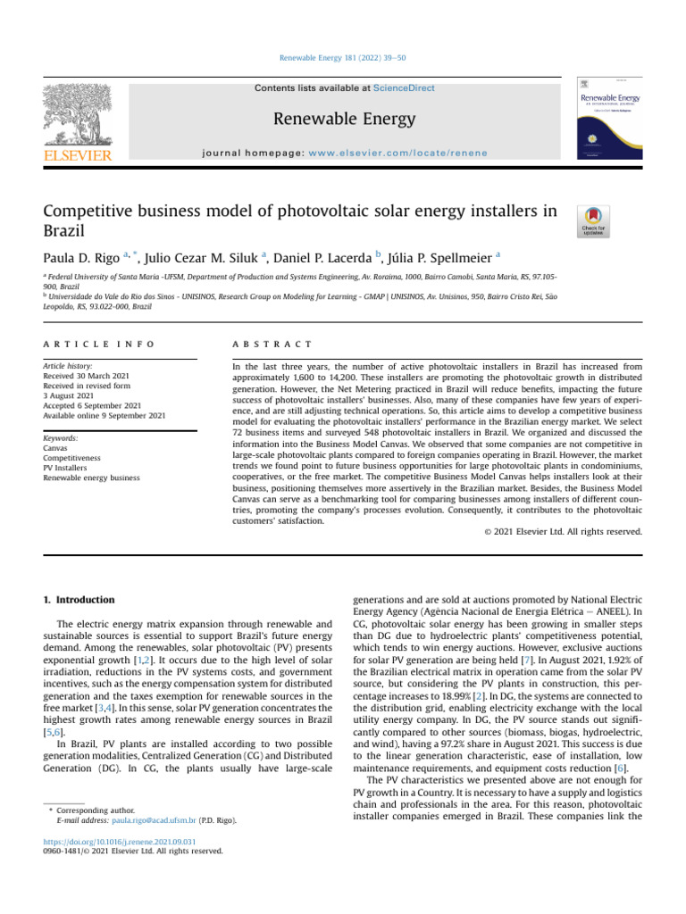 Business Models for PV Installers in Brazil | PDF | Photovoltaics ...