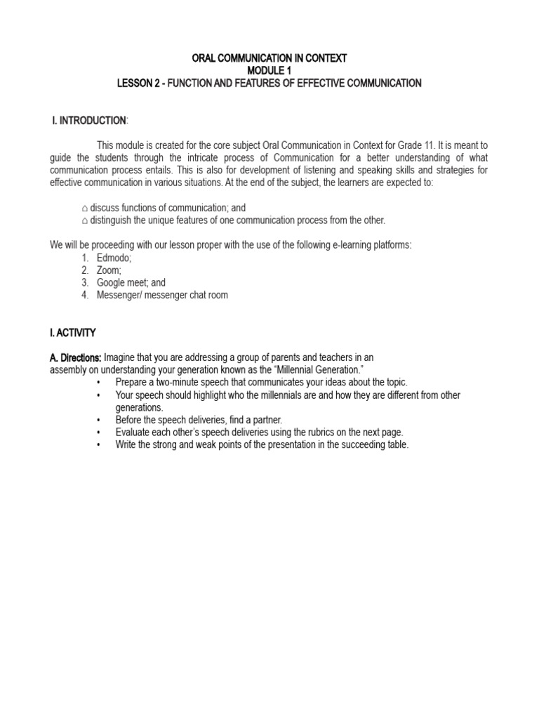 Module 1 Lesson 2 Pdf Communication 