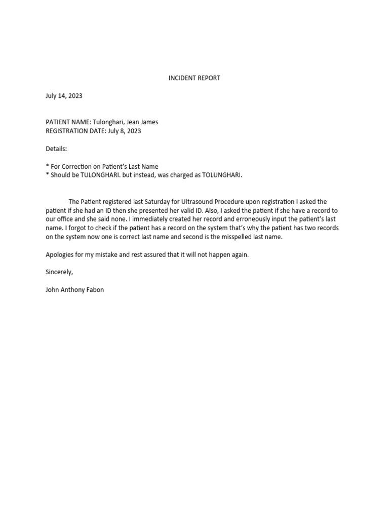 Patient Name Correction Report | PDF