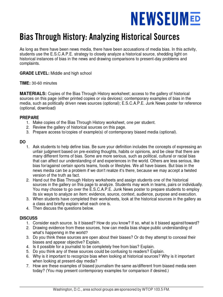 Lesson Plan MLBP ACA Bias Through History | PDF | Media Bias | Bias