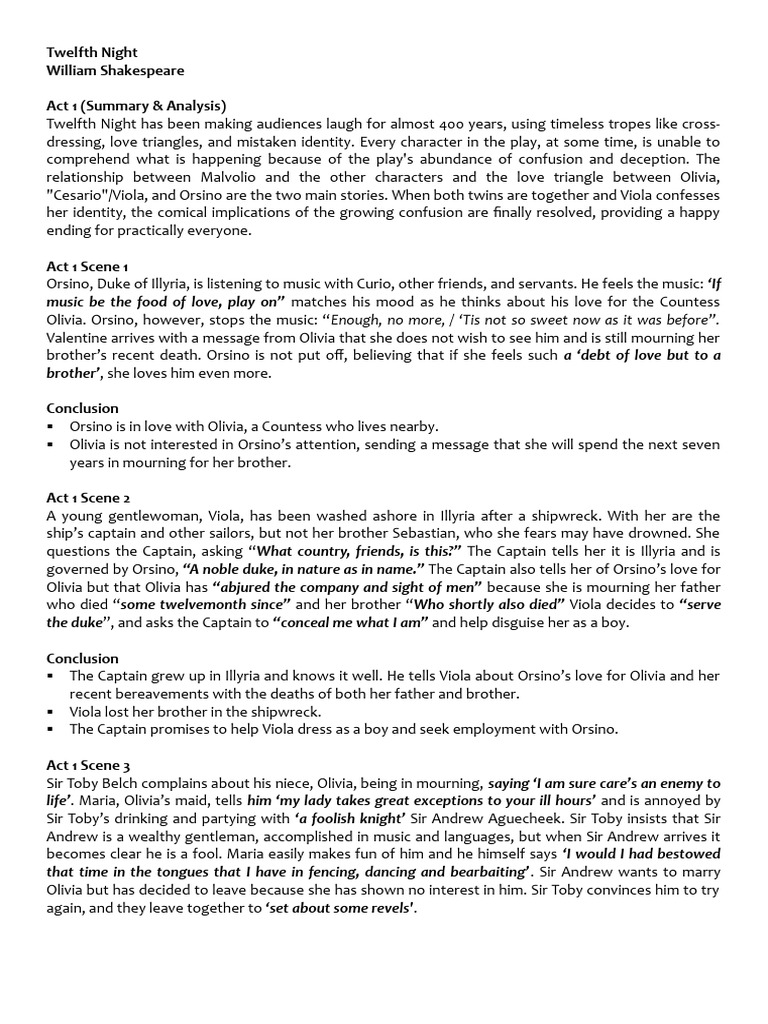 Twelfth Night (Summary & Analysis Act 1) | PDF | Twelfth Night ...