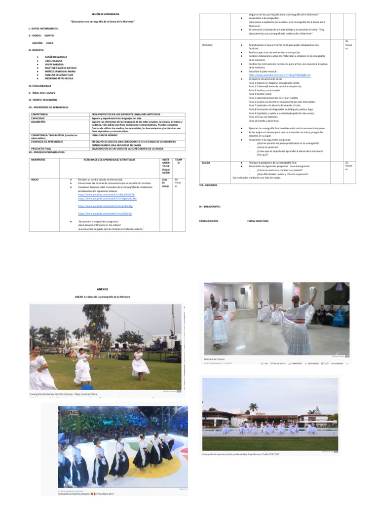 Sesiòn Coreografia Danza Marinera | PDF | Coreografía | Bailes