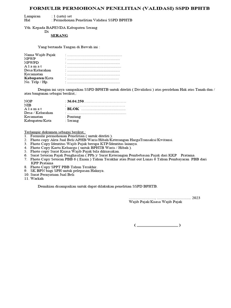 Validasi SSPD BPHTB Kabupaten Serang | PDF | Komputer