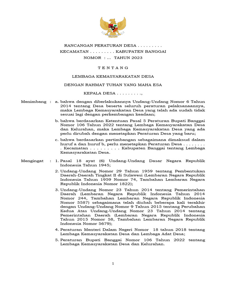 Rancangan Perdes LKD Desa | PDF